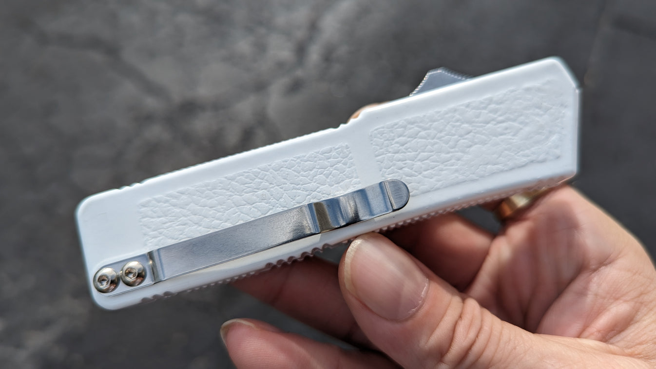 TAIWAN LIGHTNING OTF PLAIN EDGE DROP POINT WHITE – LIGHTNING OTF KNIVES