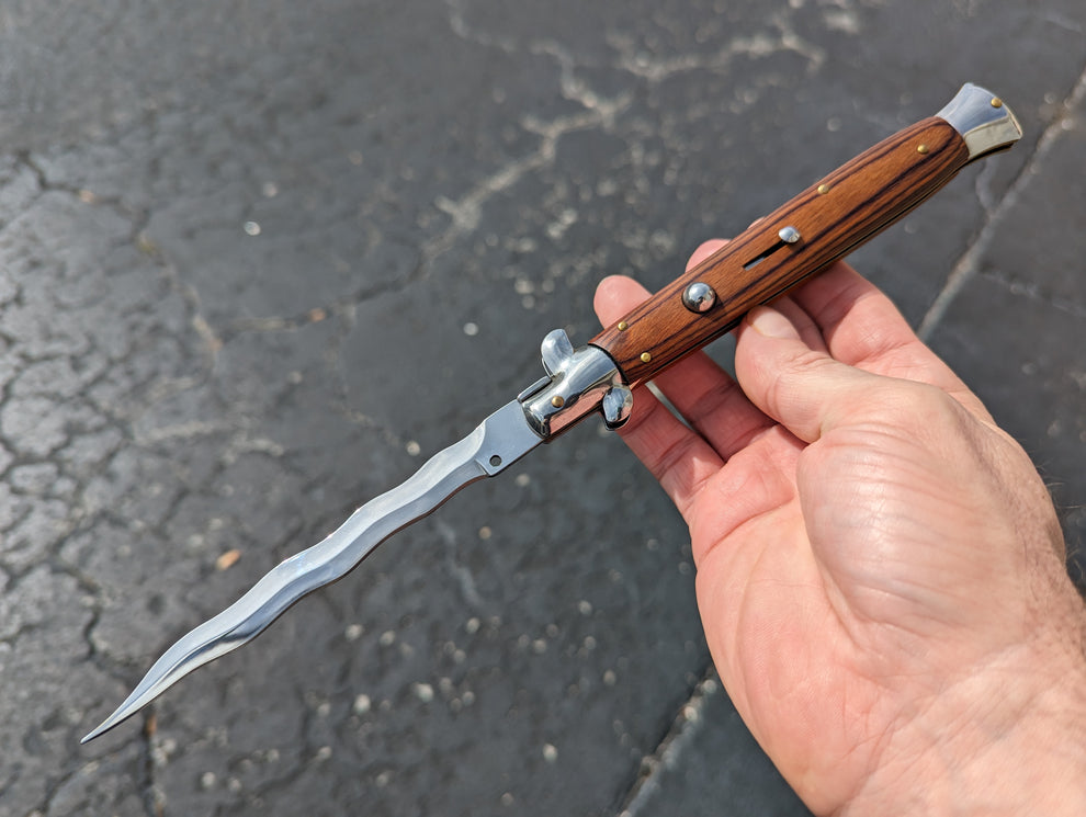 13" KRIS BLADE SOLID WOOD ITALIAN STYLE STILETTO – LIGHTNING OTF KNIVES