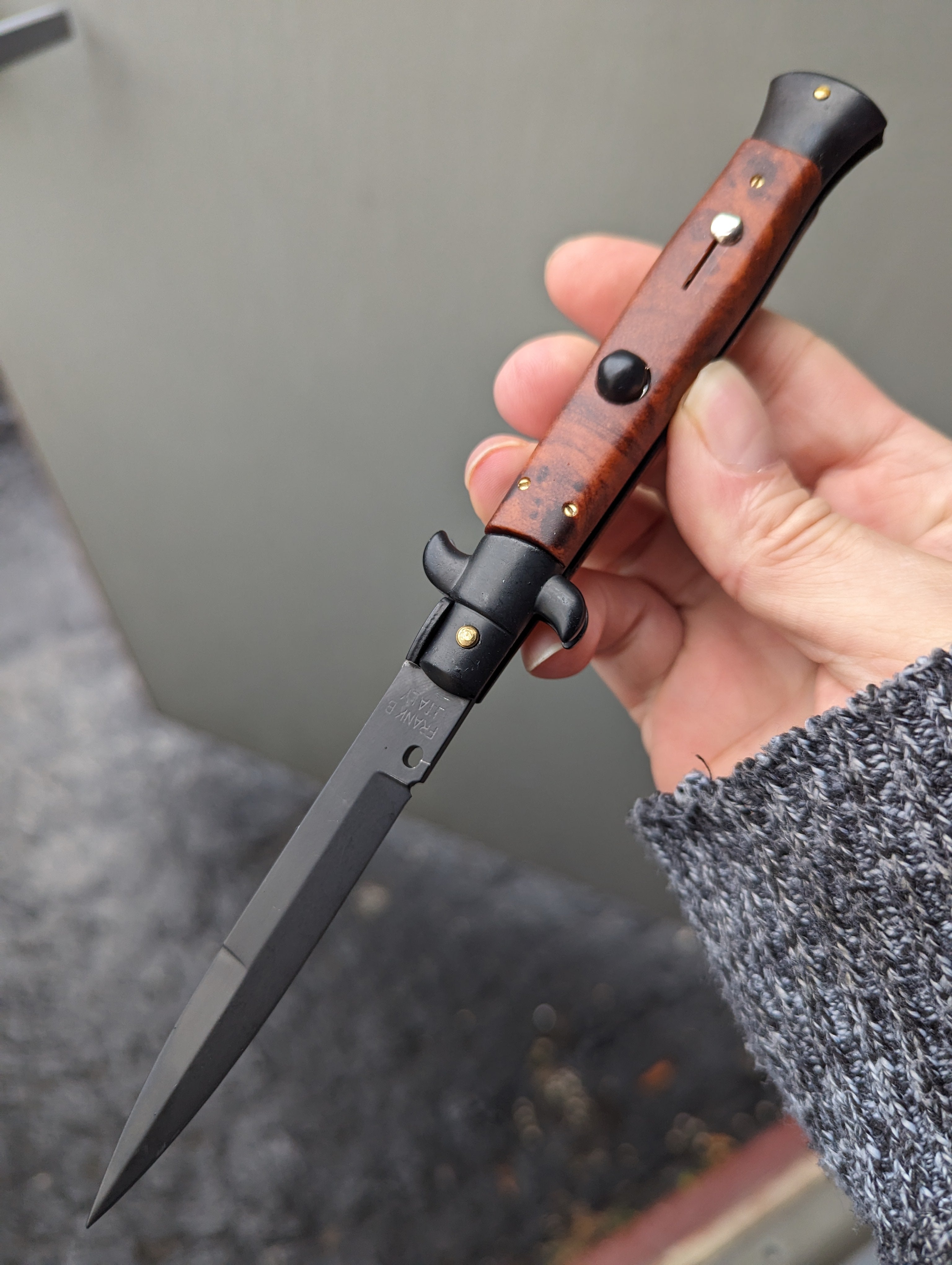 9" Frank Beltrame Tactical Faux Briarwood Italian Stiletto Bayo ...