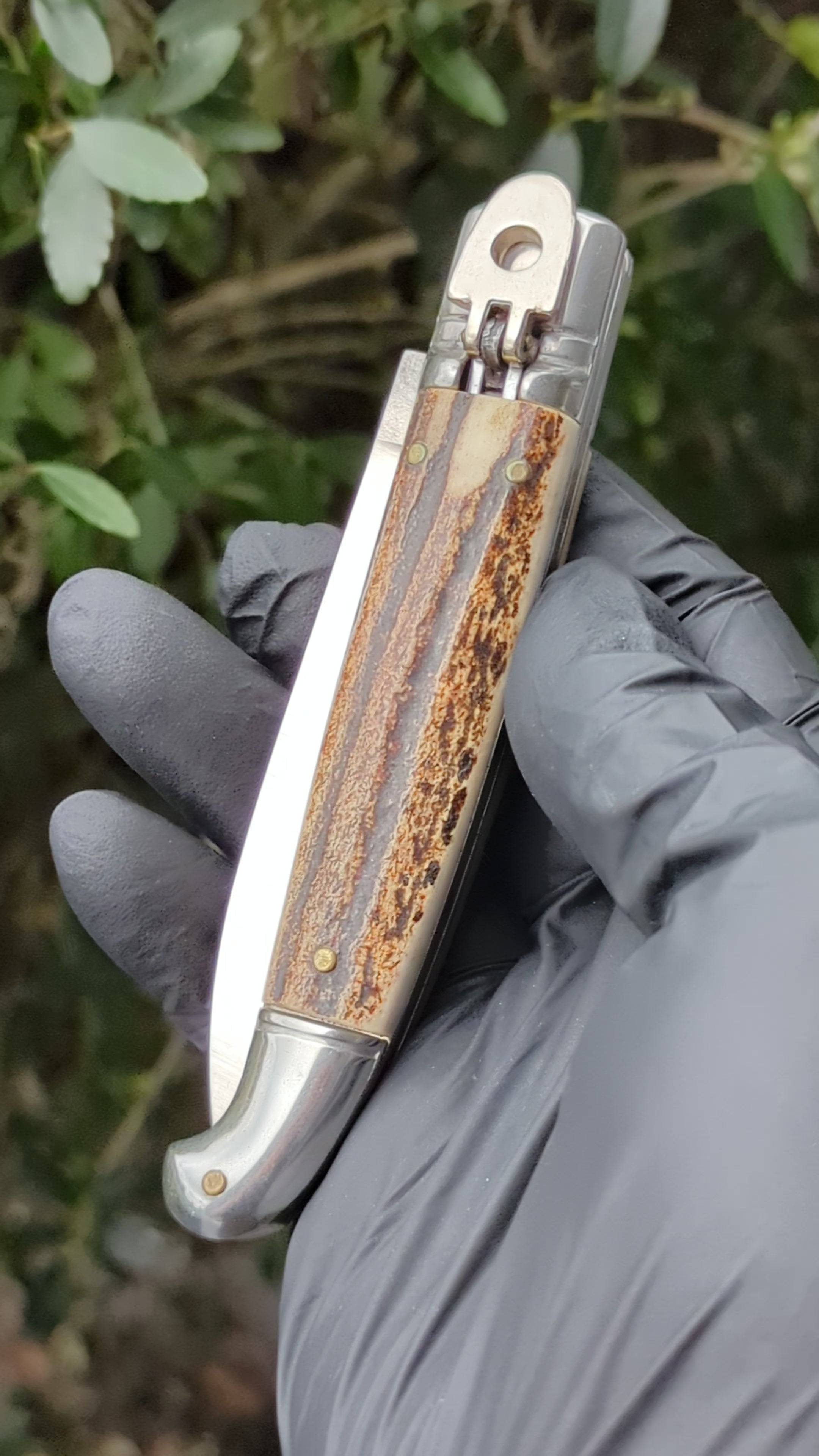 Vintage Stag Horn Handmade Italian Leverlock Switchblade Knife ...