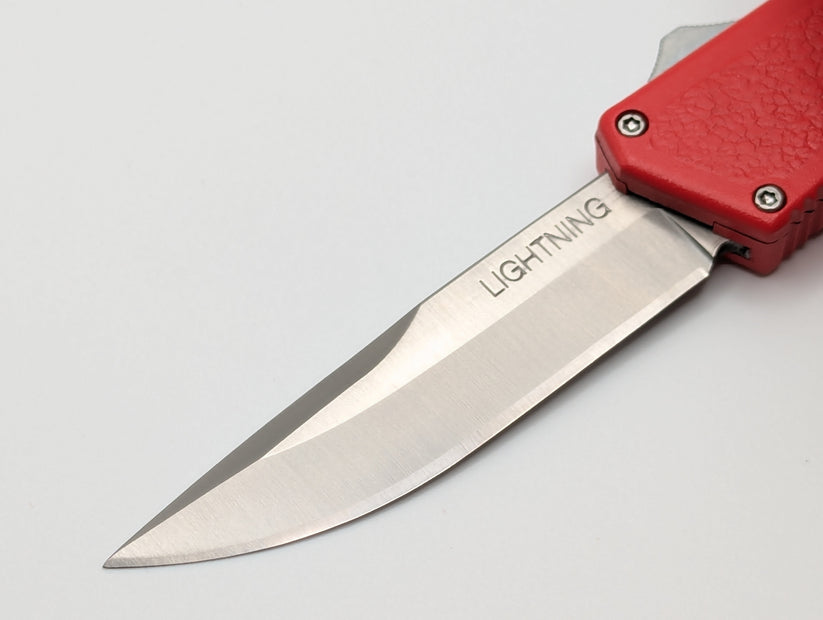 Lightning OTF Knife Red Stainless Drop Point – LIGHTNING OTF KNIVES