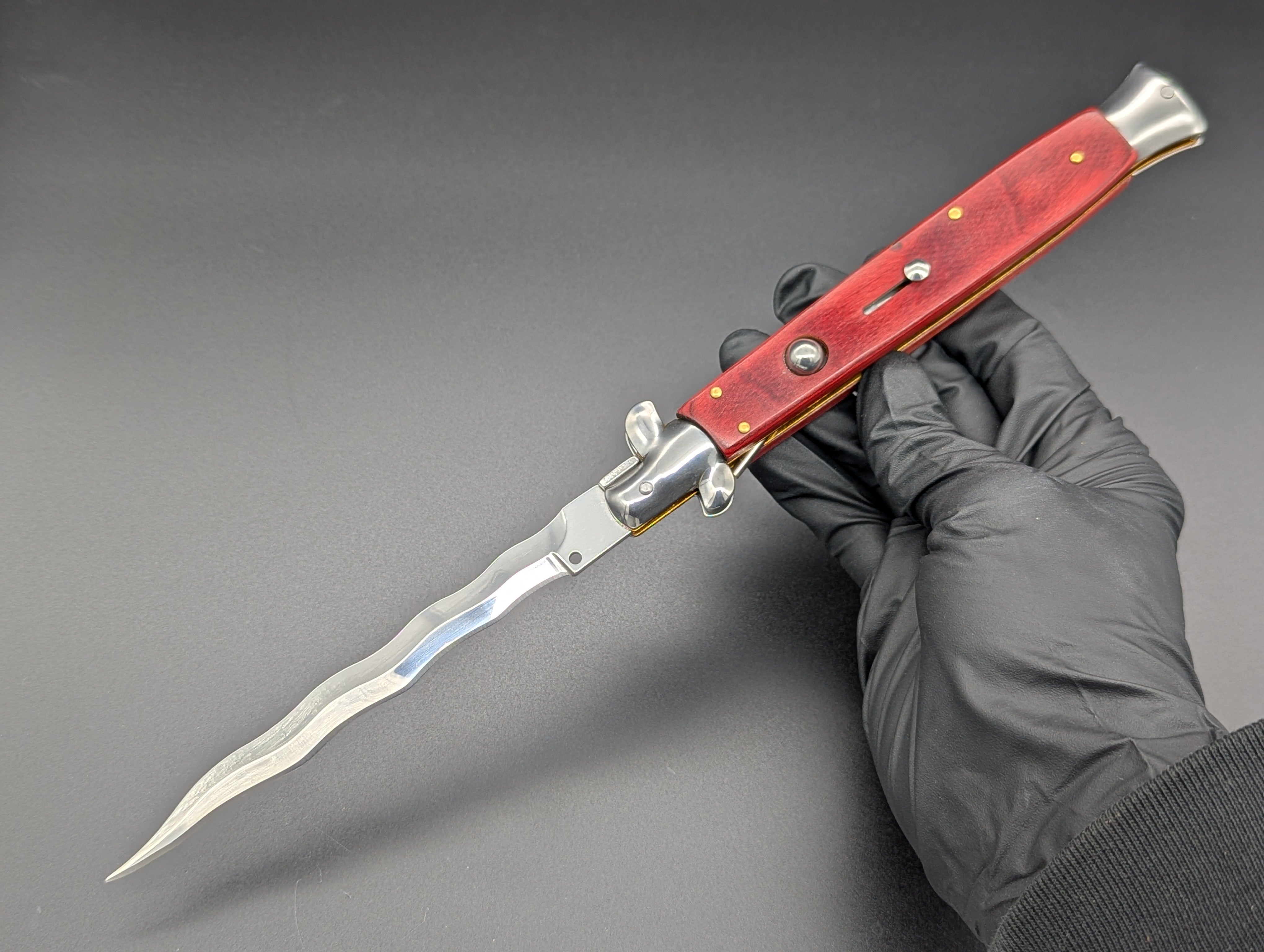 13" KRIS BLADE SOLID WOOD ITALIAN STYLE STILETTO – LIGHTNING OTF KNIVES