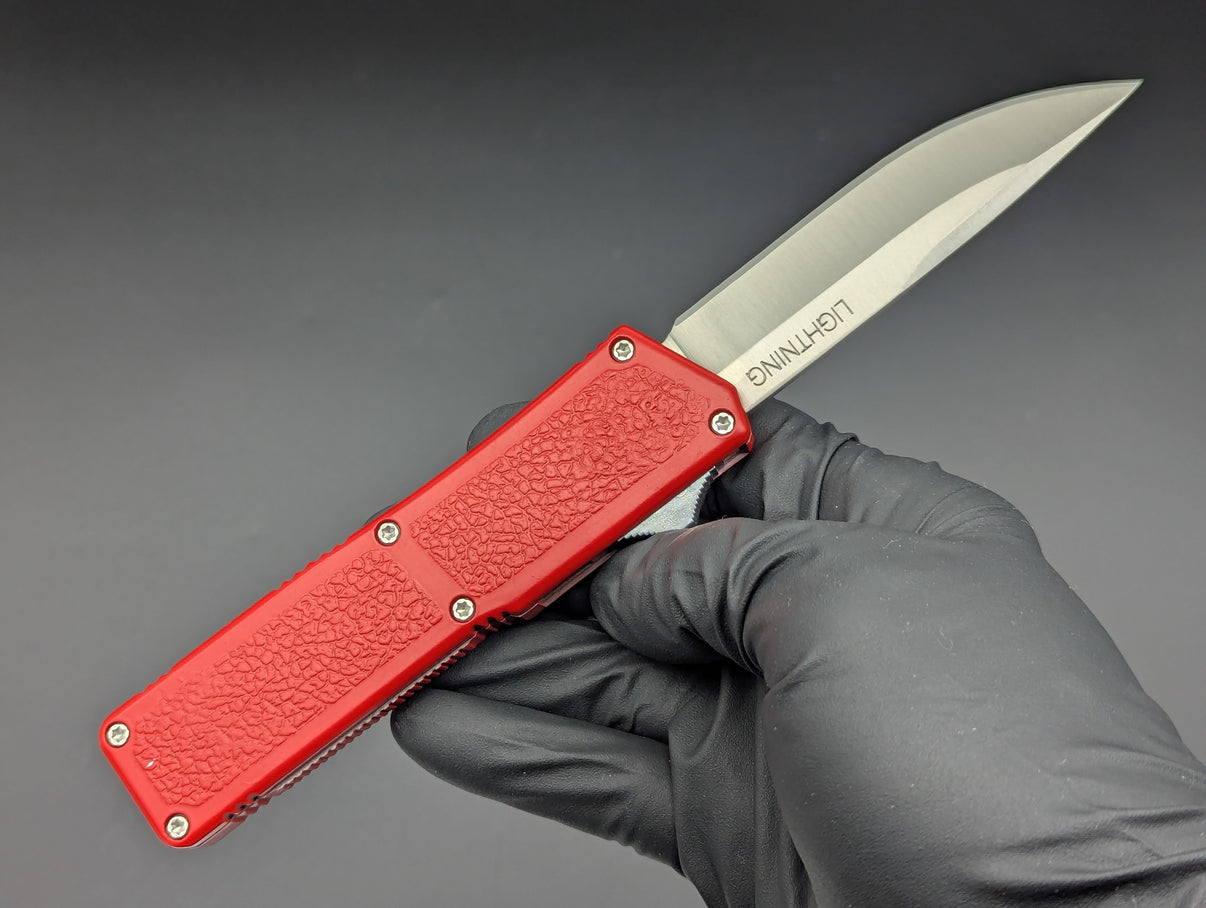 Lightning OTF Knife Red Stainless Drop Point – LIGHTNING OTF KNIVES