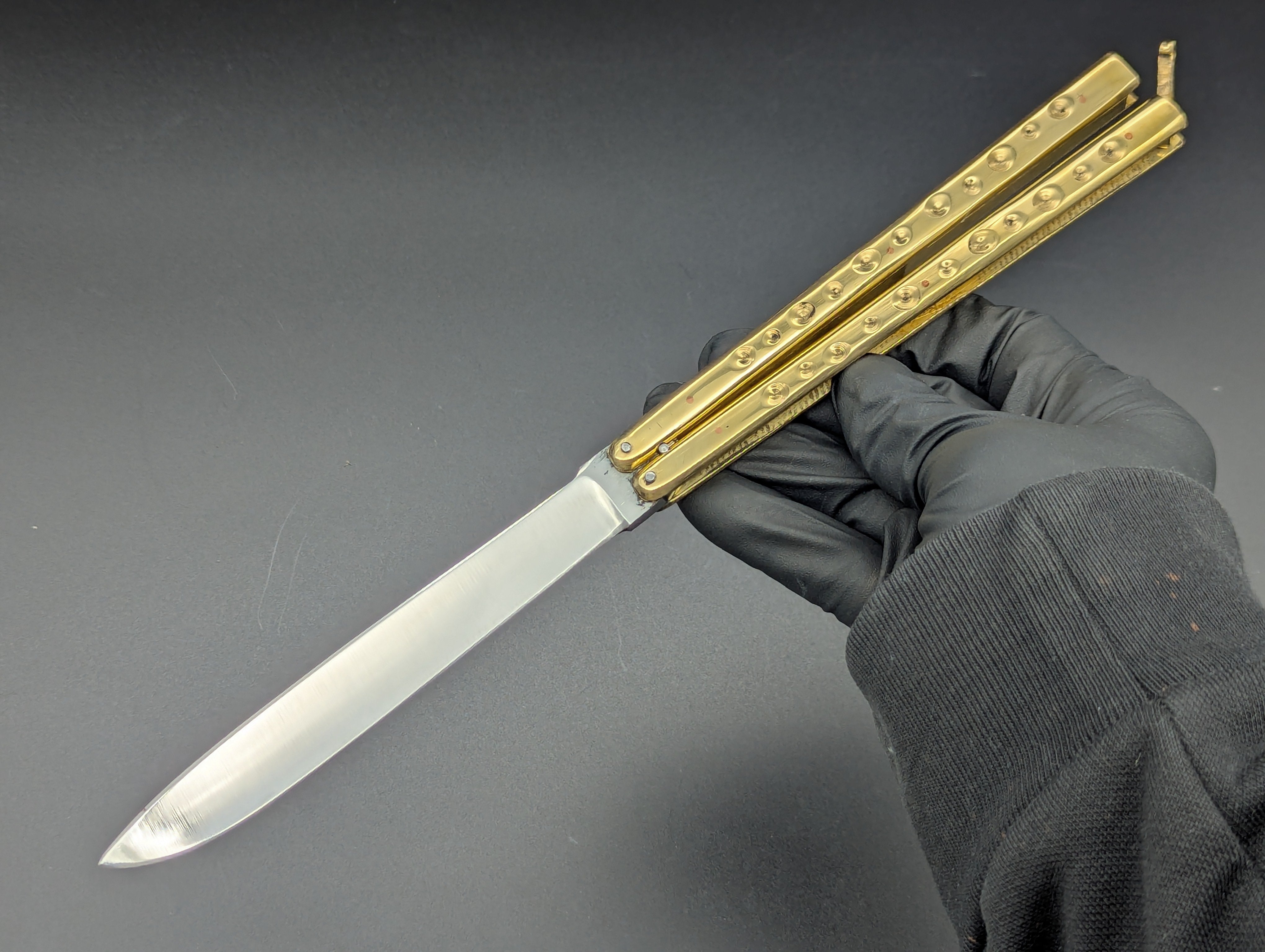29cm BRASS TRADITIONAL HANDMADE BALISONG RAZOR – LIGHTNING OTF KNIVES