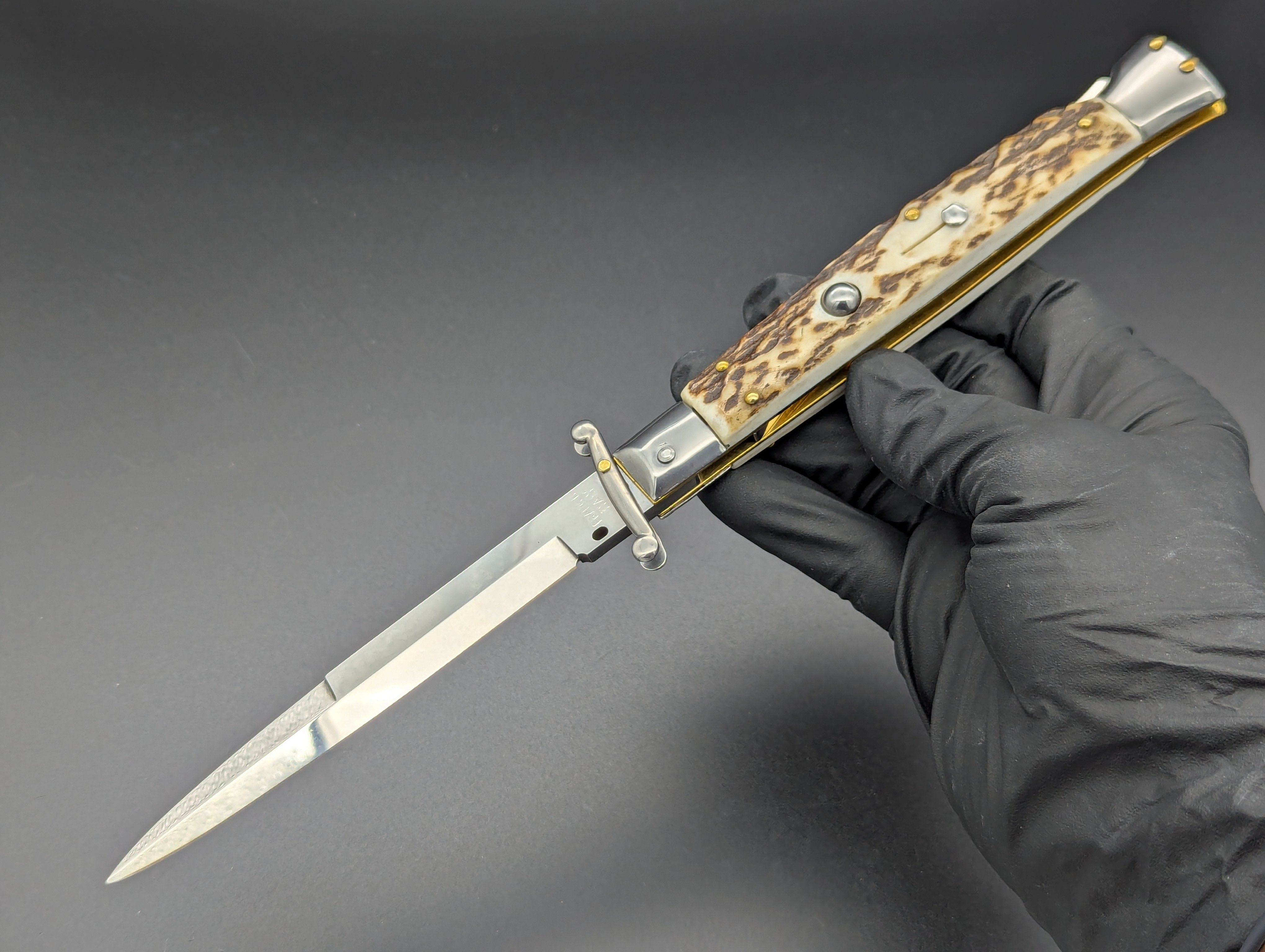 11" STAG HORN FRANK BELTRAME SWINGUARD SWITCHBLADE STILETTO – LIGHTNING ...