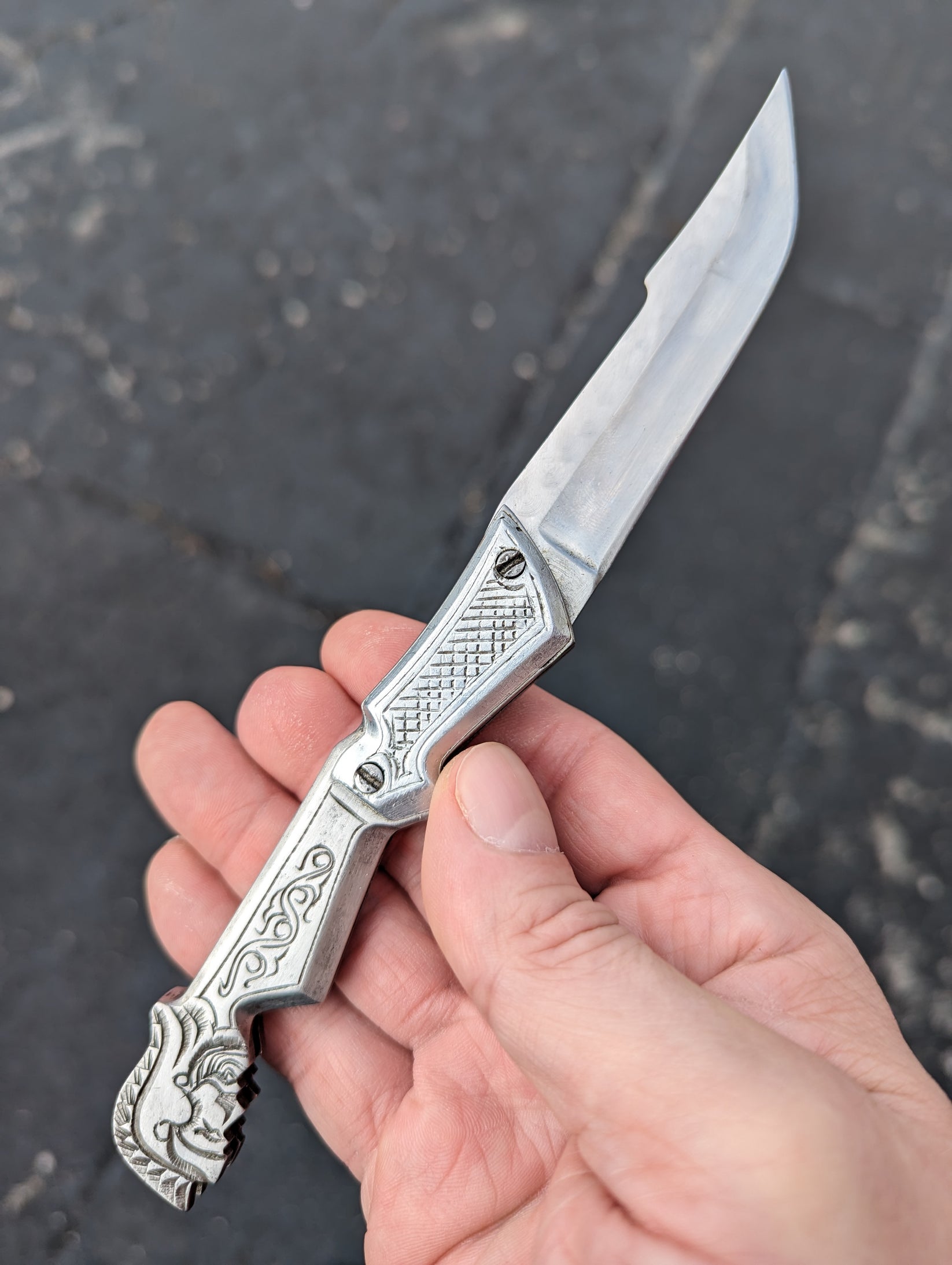 Engraved "Roman" Stainless Russian Prison Made Automatic Knife ...