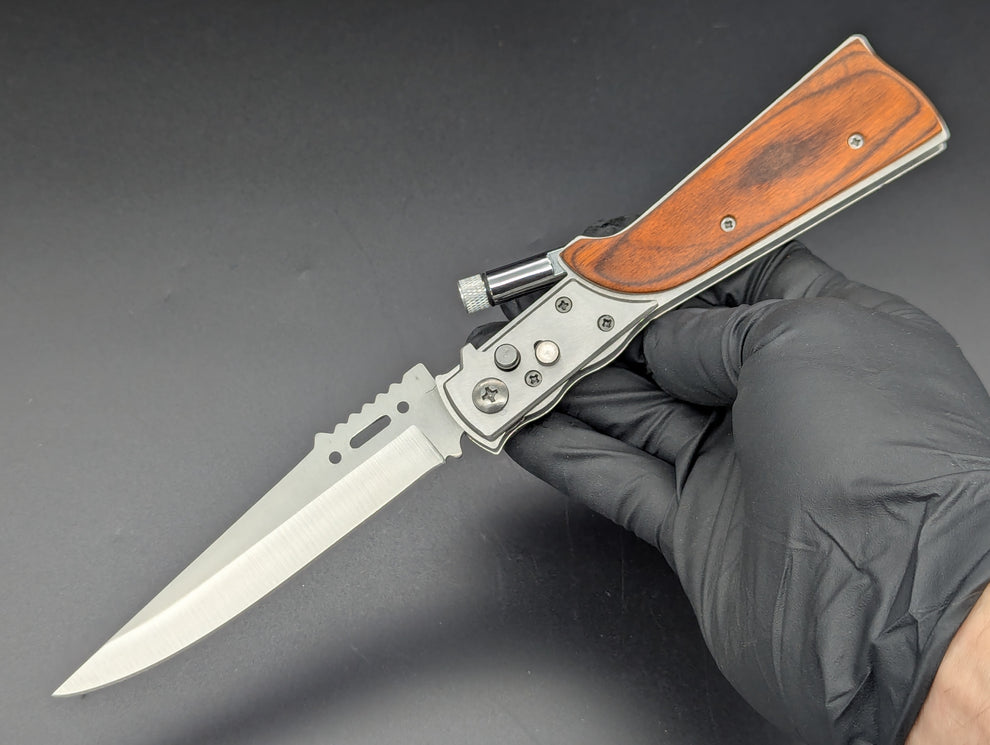 XL RIFLE FLASHLIGHT AUTOMATIC KNIFE ROSEWOOD – LIGHTNING OTF KNIVES