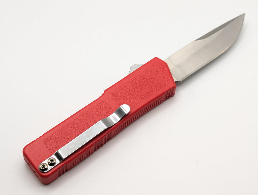 Lightning OTF Knife Red Stainless Drop Point – LIGHTNING OTF KNIVES